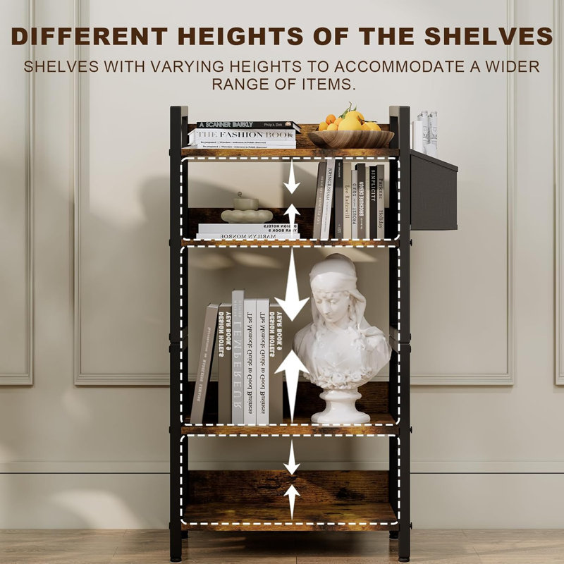 17 Stories Small Bookshelf 4 Tier Wood Book Shelf With Drawe Small Bookshelf For Small Spaces Industrial Narrow Bookcase Storage Organizer For Living Room Bedroom And Home Office Rustic Brown Wayfair
